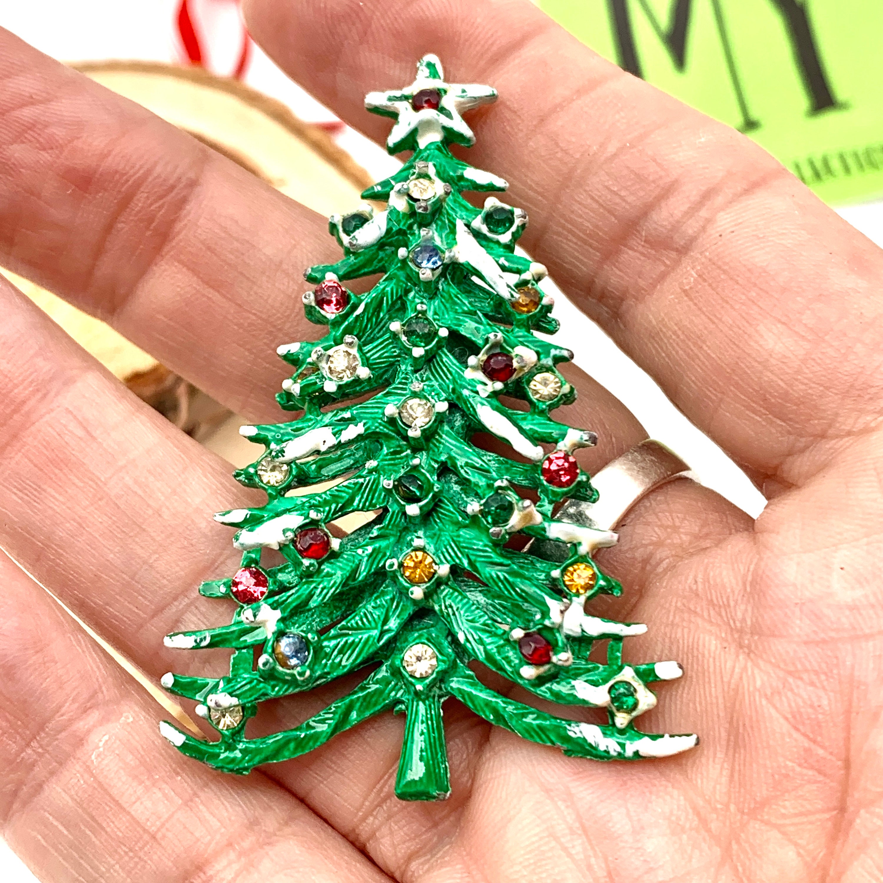 Adorable Vintage Enamel Christmas Tree With Rhinestones Pin - Etsy