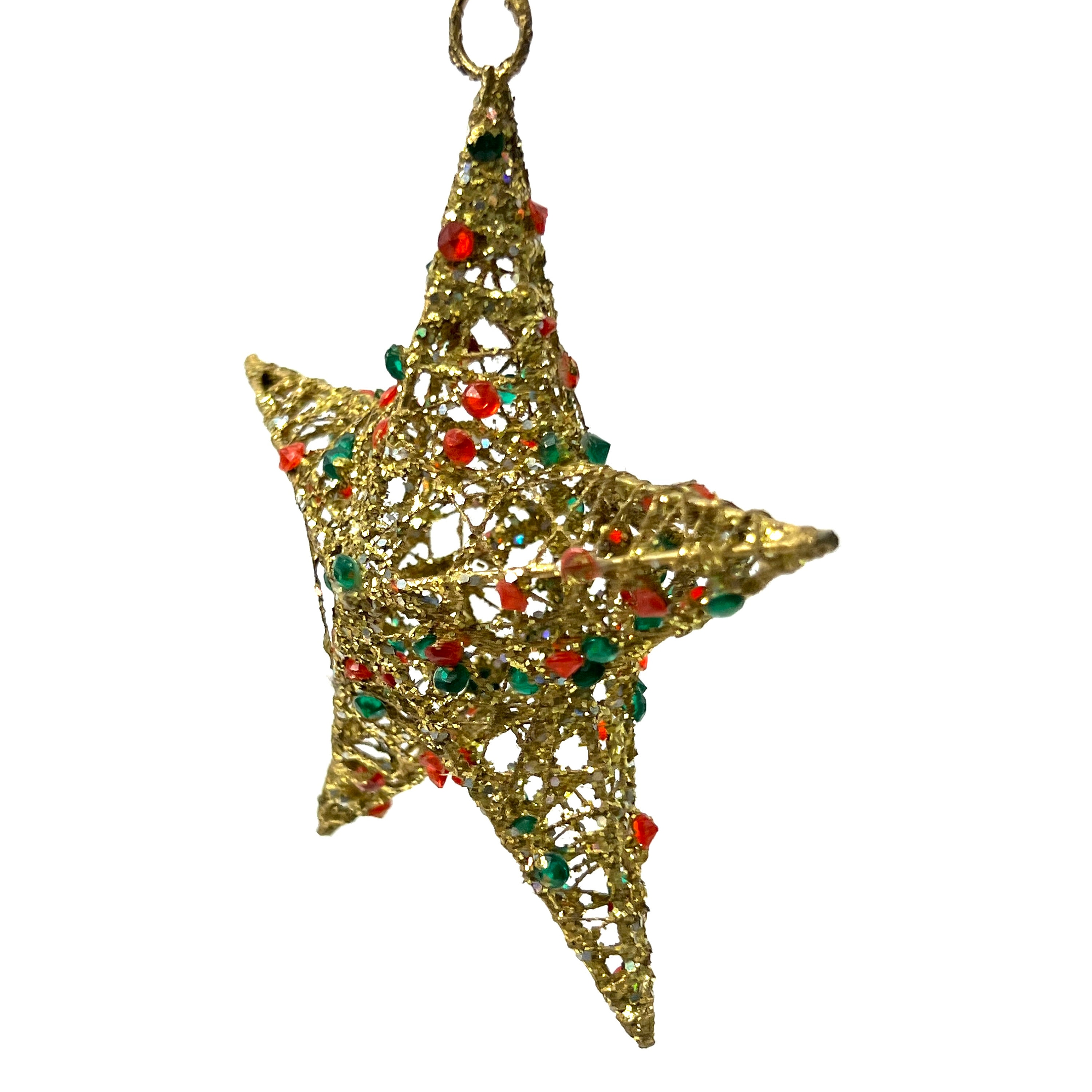 Vintage Gold Color Metal Beaded Wire Star Ornament Red Green - Etsy