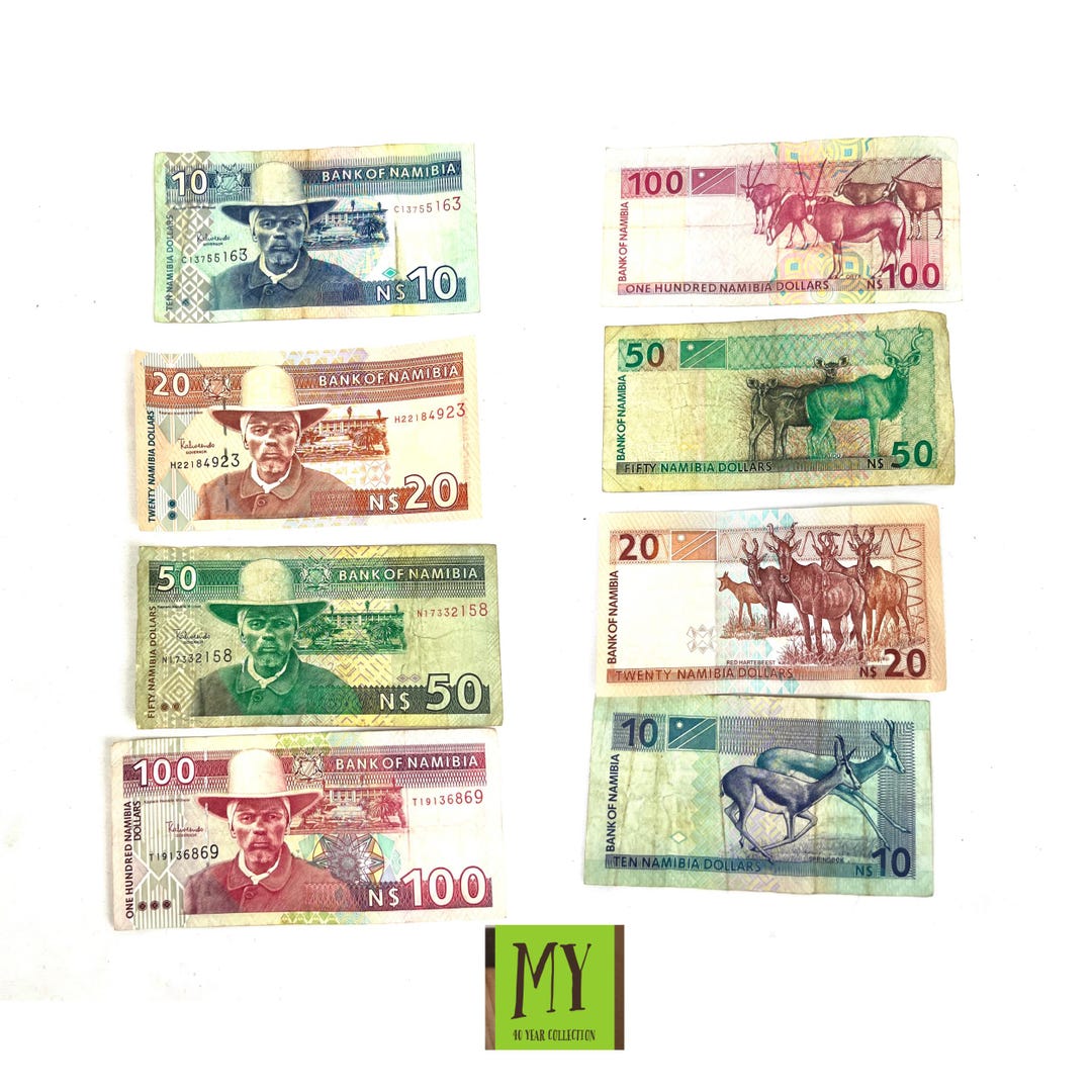 Vintage Paper Money - Namibian Dollars 10, 20, 50 and 100 Bank Notes ...