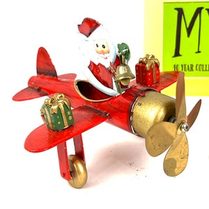 Vintage Santa Claus in an Airplane Metal Biplane With Cutout Santa ...