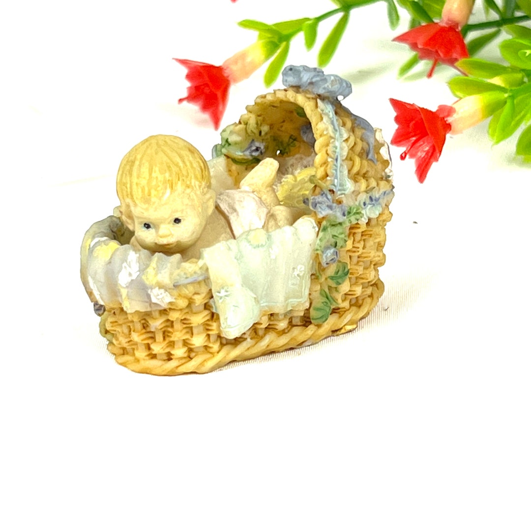 Vintage Baby Figurine - Baby in Bassinet - Blond Haair Baby on Stomach ...