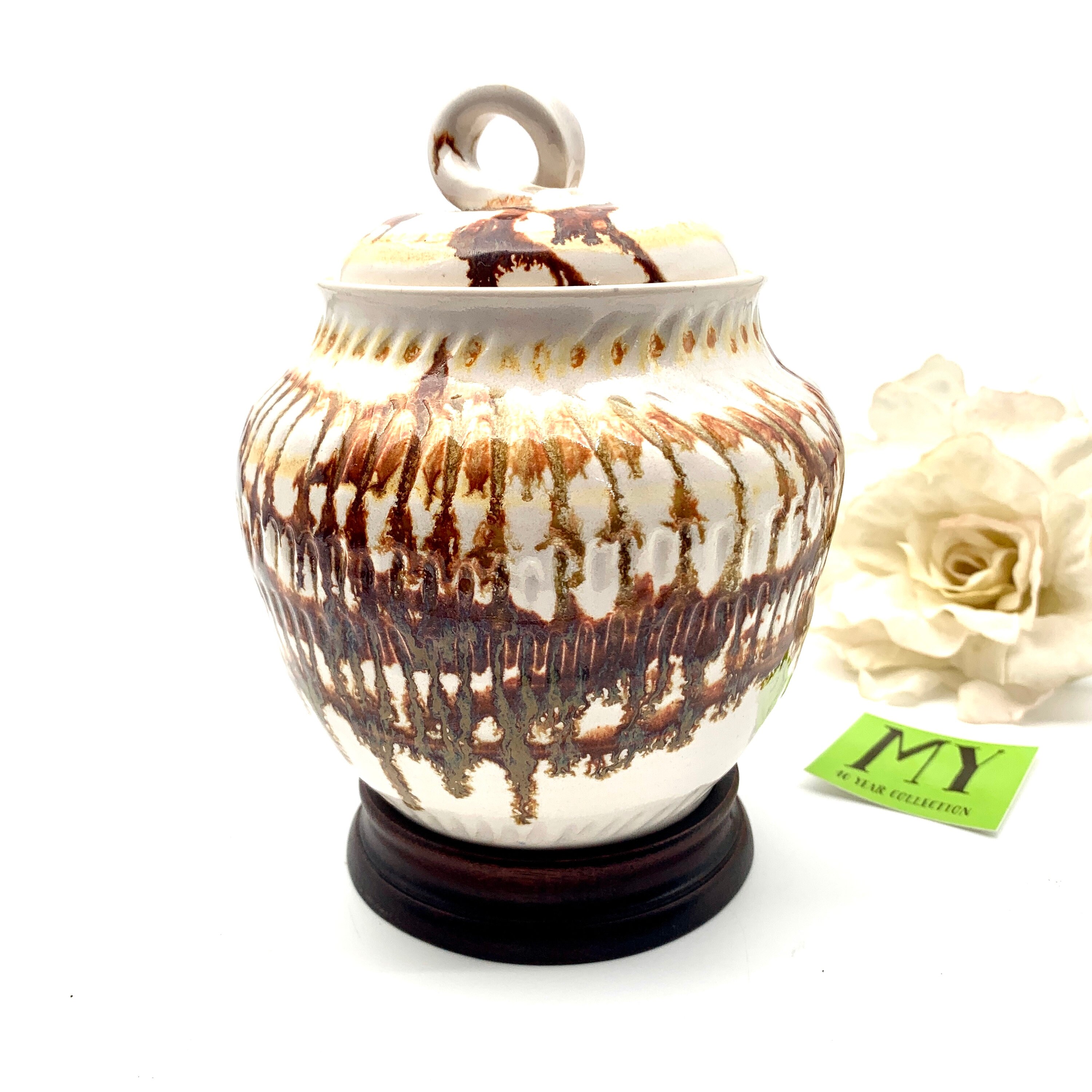 Exclusive Vintage Porcelain Pottery Jar With Lid Carved Drip - Etsy