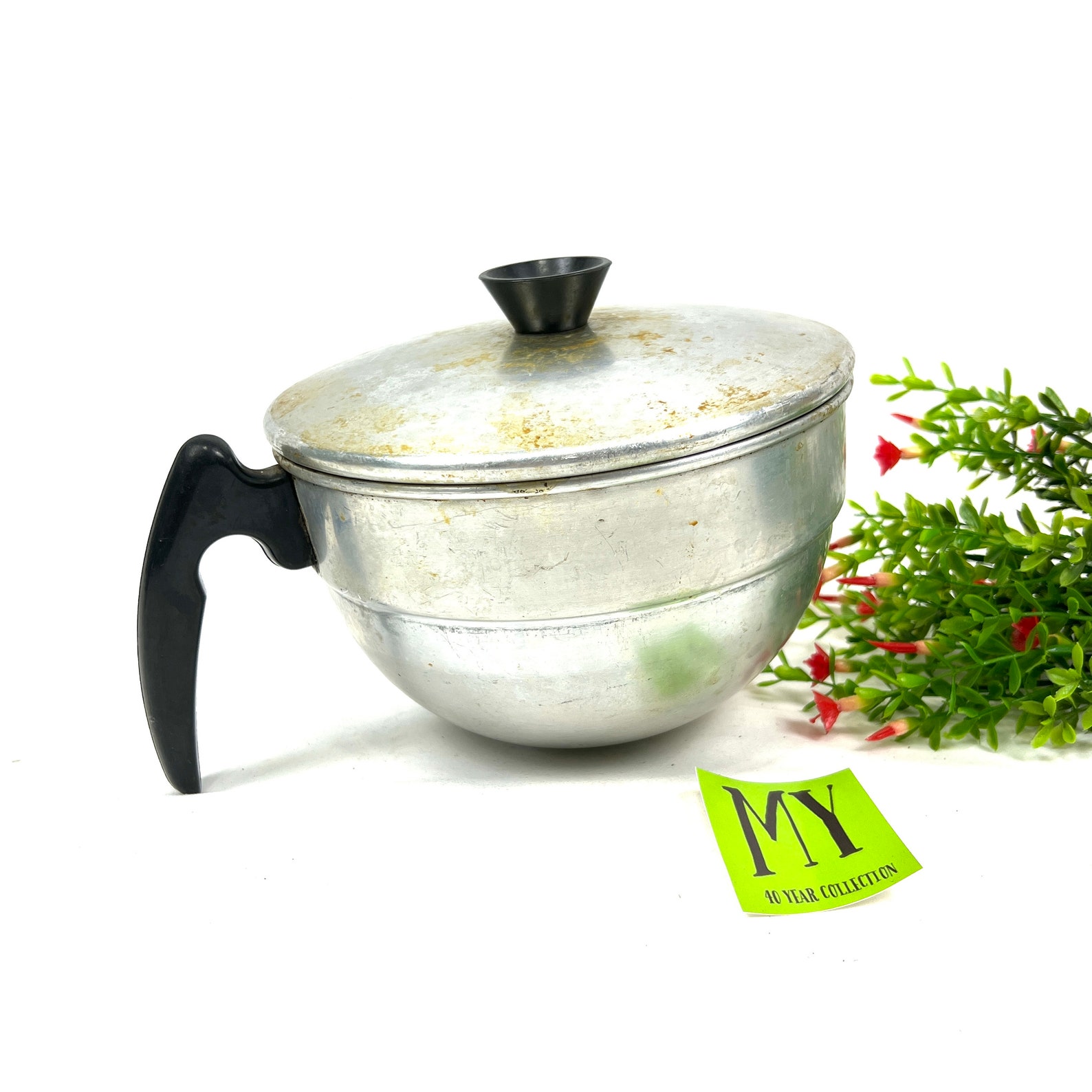 Vintage Rare Aluminum Round Bottom Cooking Pot With Black - Etsy