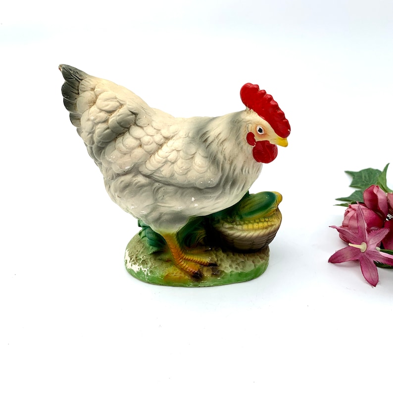 Vintage Porcelain Gray Chicken Figurine Chicken With Corn | Etsy