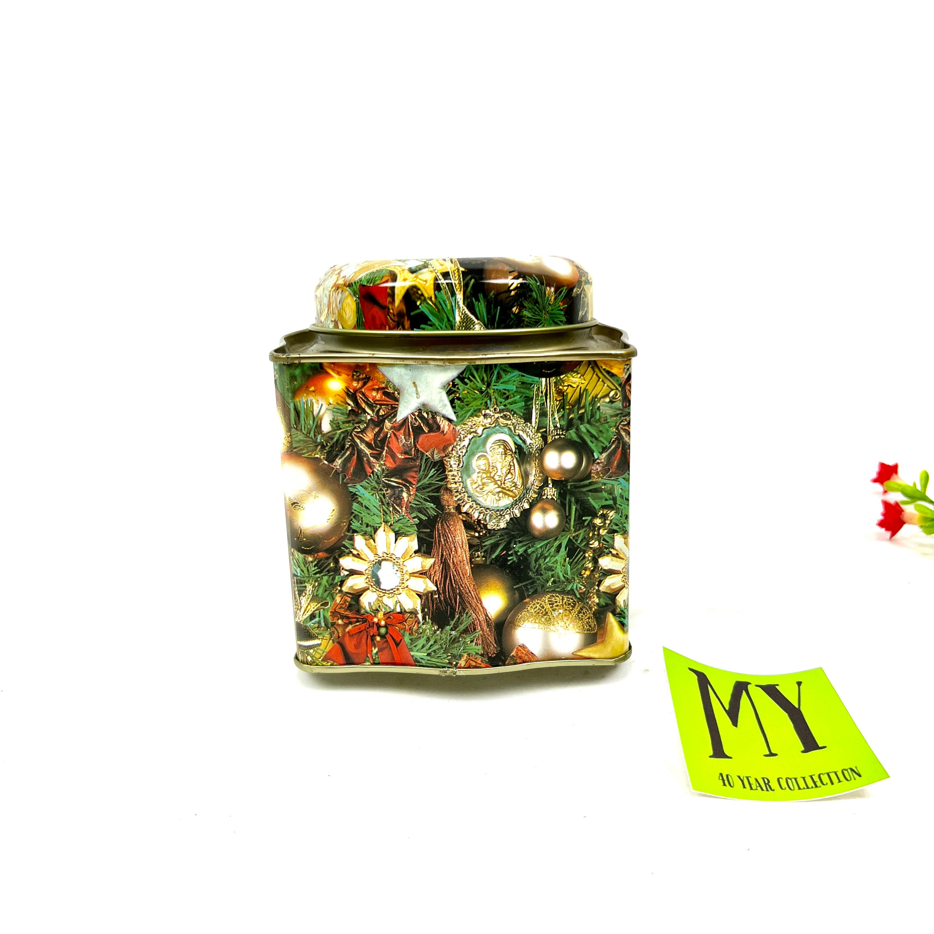 Beautiful Vintage Holiday Square Tin Box With Round Lid - Etsy