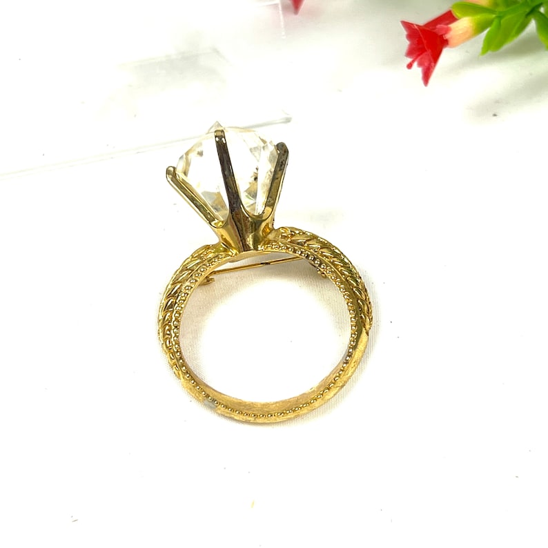 Vintage Large Gold Diamond Ring Brooch Engagement Ring Pin - Etsy