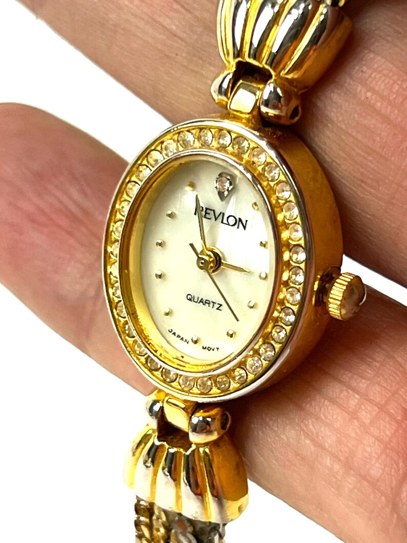 Vintage Revlon Crystal Watch – Gold Tone Braided Band, Japan Movement ...