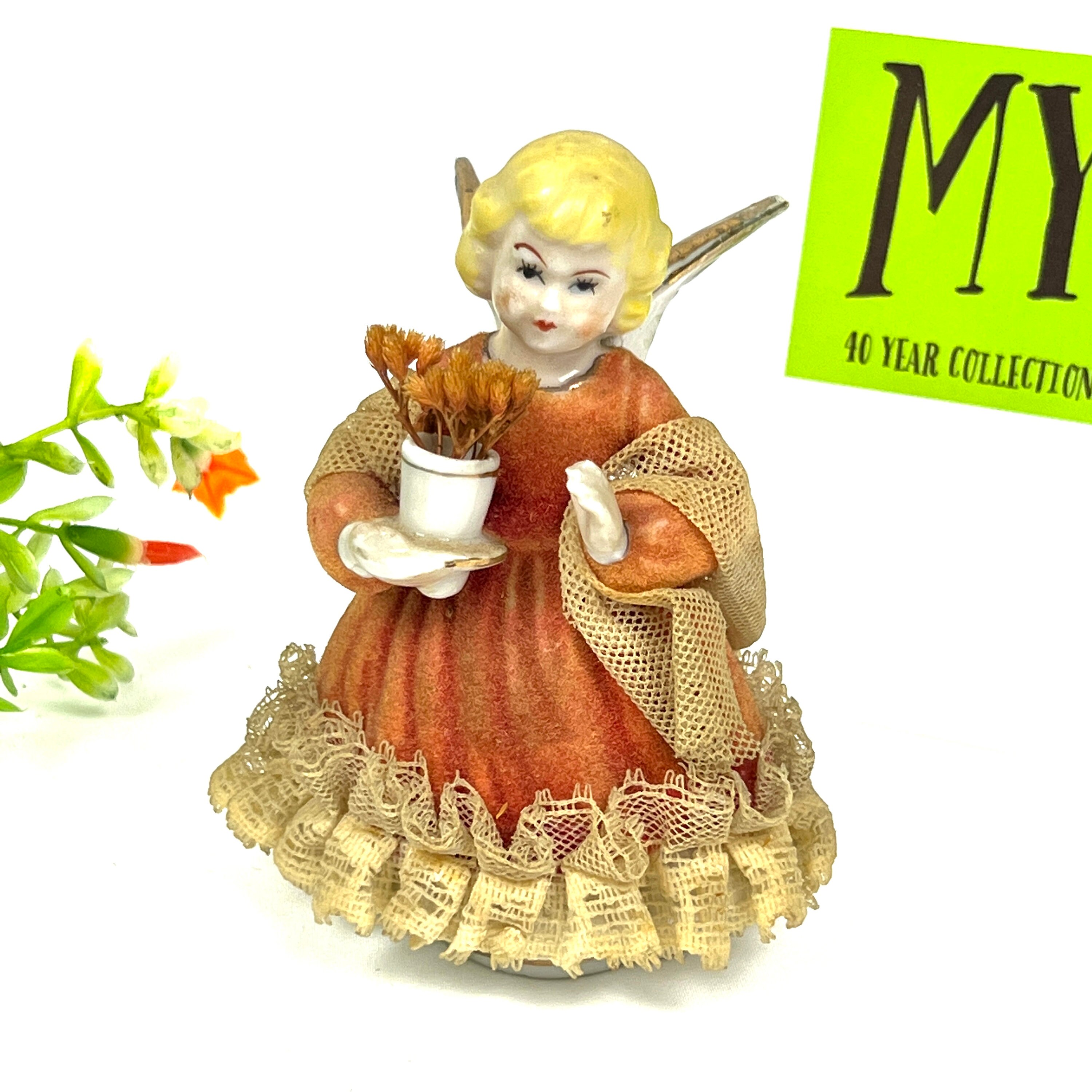 Vintage Angel Figurine Made in Japan Orange Valor Stiffened - Etsy