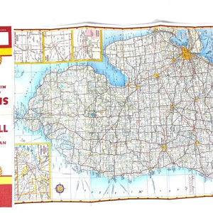 Vintage Foldout Road Map - Shell Gasoline Road Map of Michigan ...