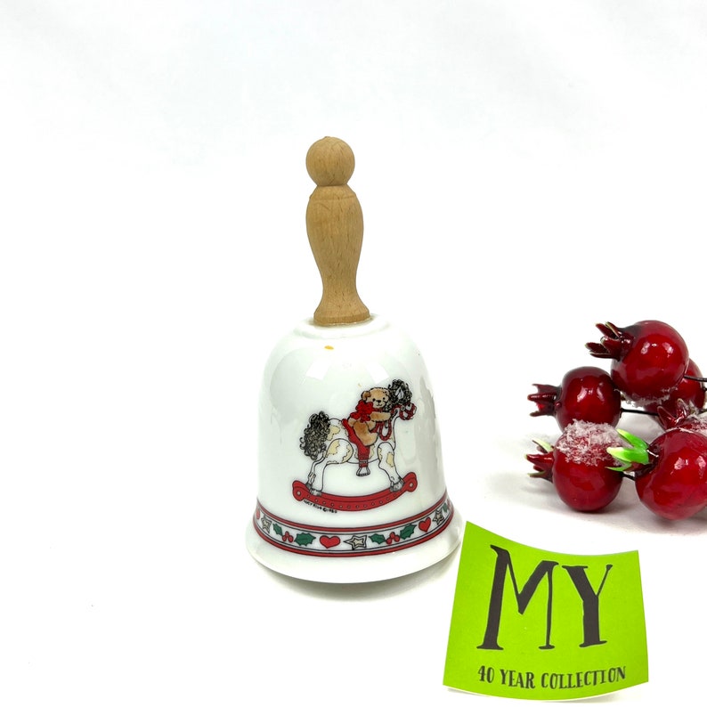 Vintage 1980 Lucy Rigg Enesco Japan Porcelain Bell With Wood - Etsy