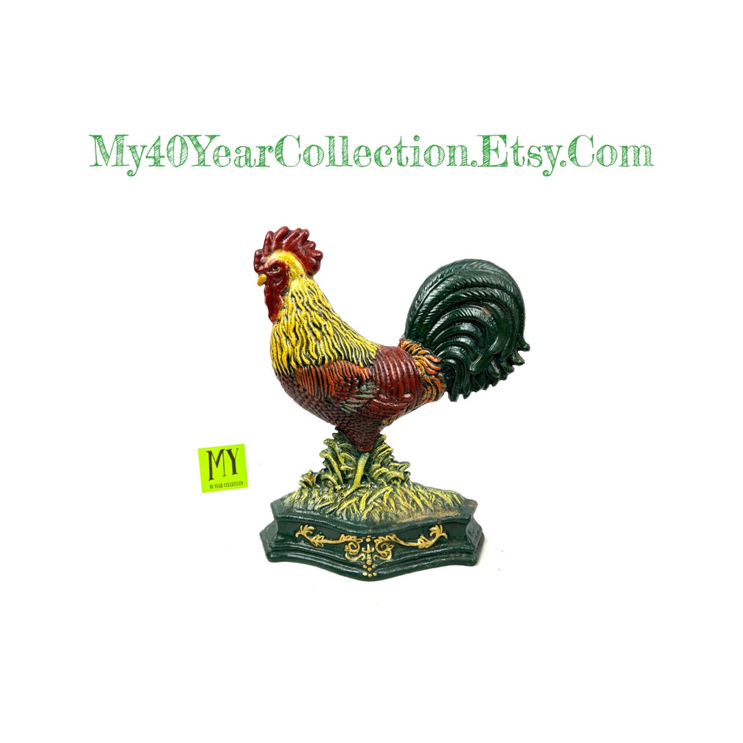 Vintage Door Stop - Cast Iron Rooster - Colorful Rooster Door Stopper ...