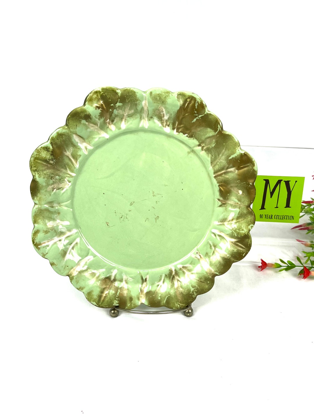 Vintage Holland Mold Cabbage Leaf Underplate - Distressed Gold Trim ...