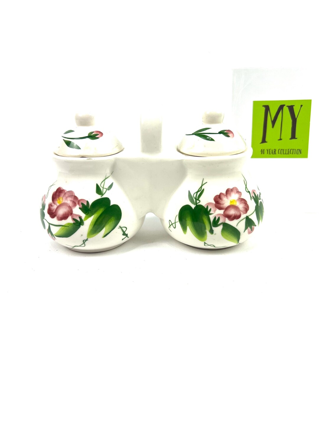 Vintage Double Condiment Server - Ceramic White With Pink Flowers ...