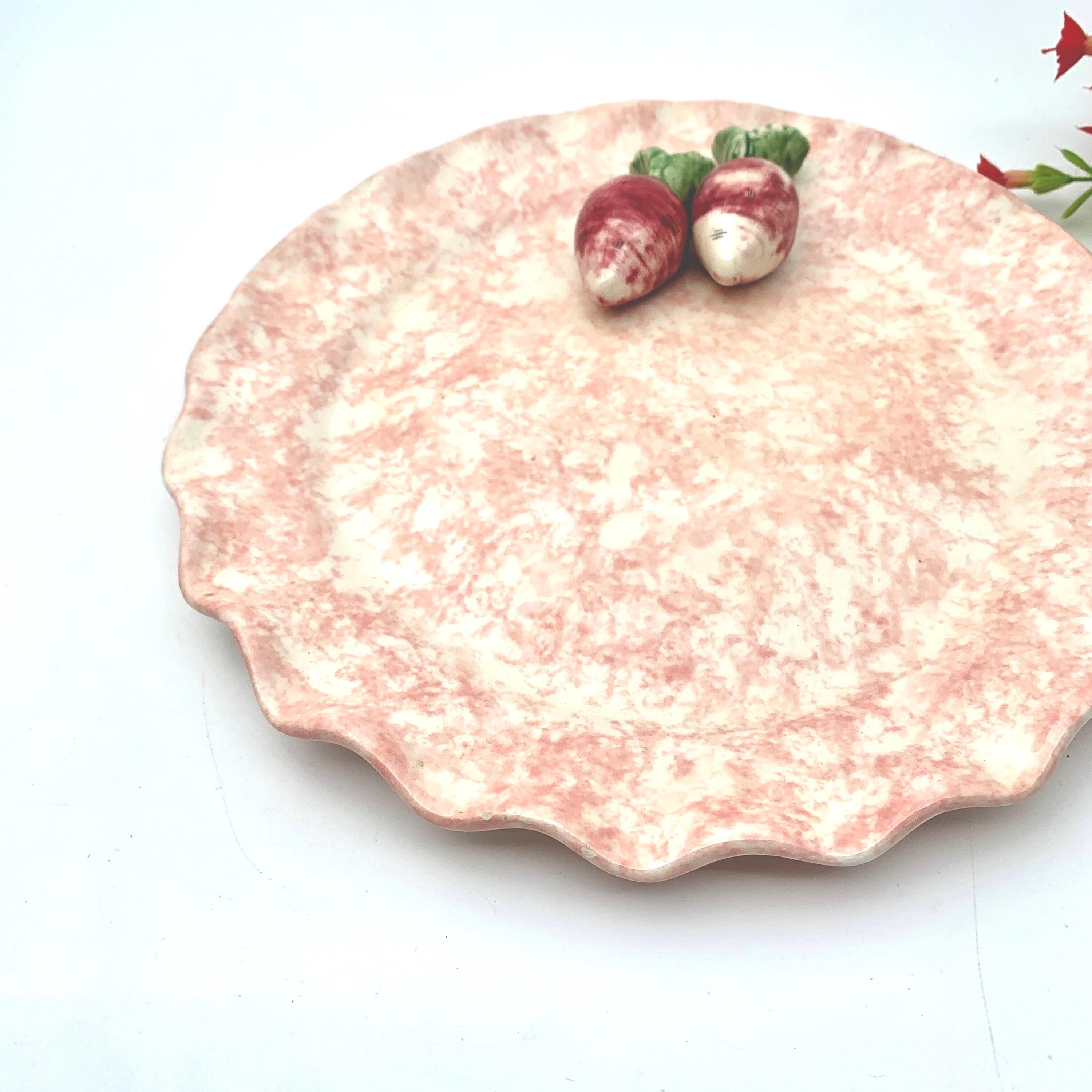 Vintage Pottery Plate Pink Marble Scallop and Flared Edge | Etsy
