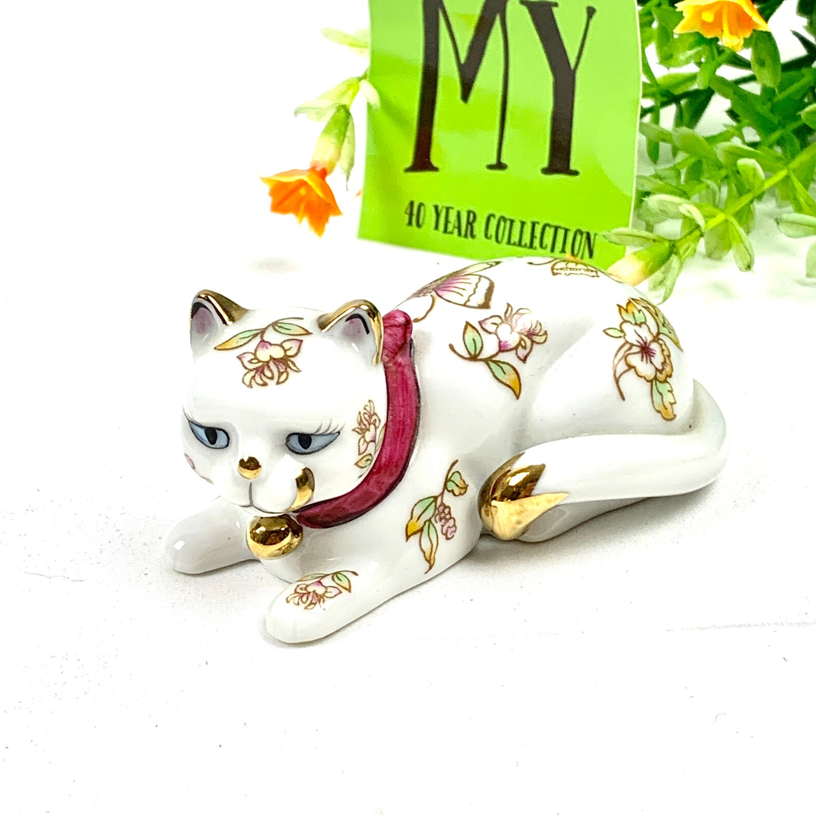 Vintage Franklin Mint Satsuma Cat Curio Cabinet Cat Figurine Pink ...