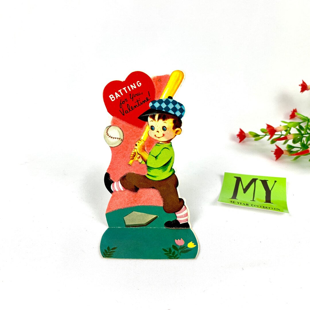 Vintage Valentines Day Card 1950's I'm Batting for You Valentine Boy ...