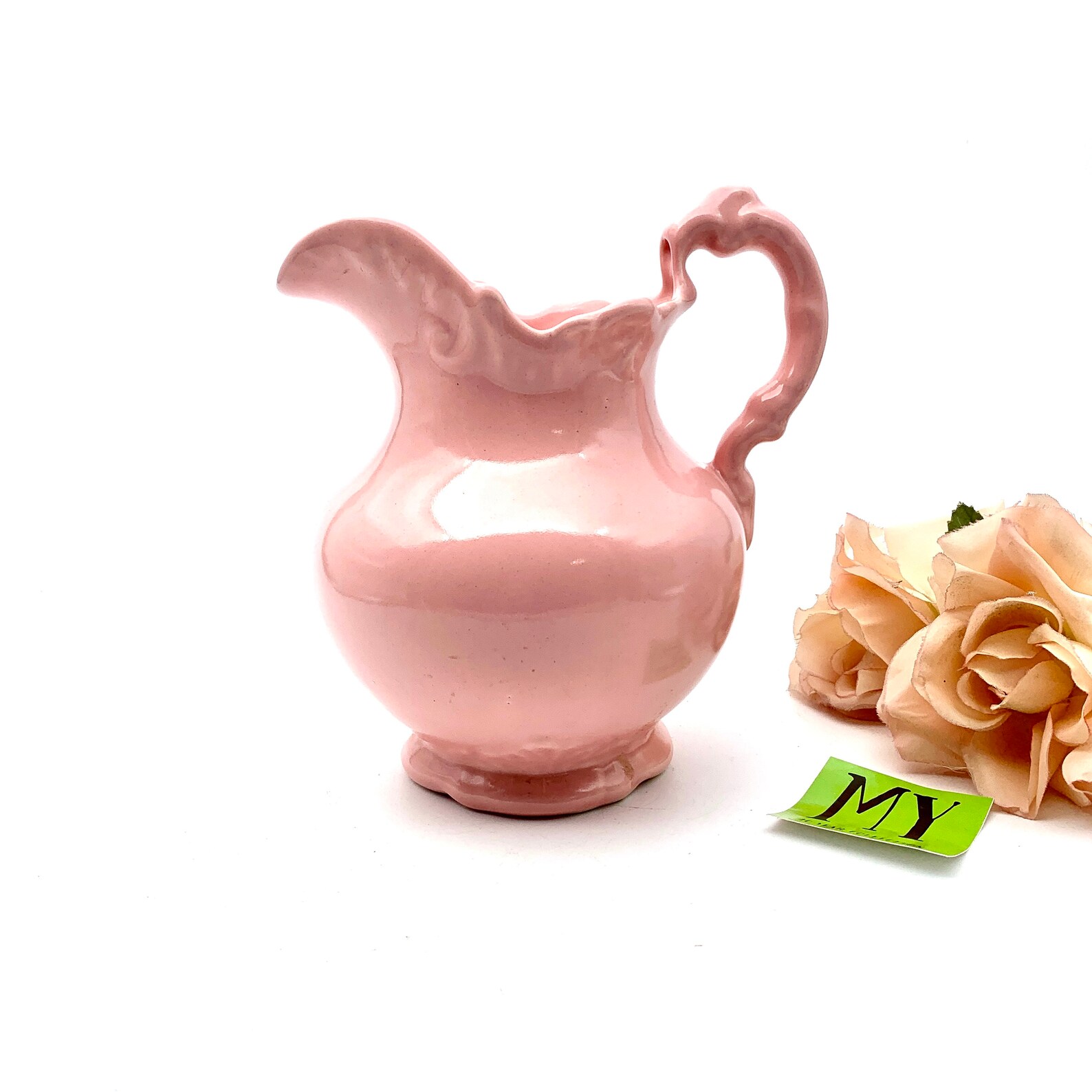 Beautiful Vintage Studio Pottery Baby Pink Pitcher Ornate - Etsy