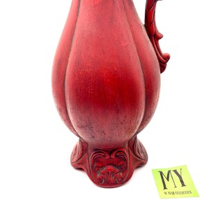 Vintage Tall Red Jug Vase 1978 Pottery Jug Vase Ornate Pottery Jug Boho ...
