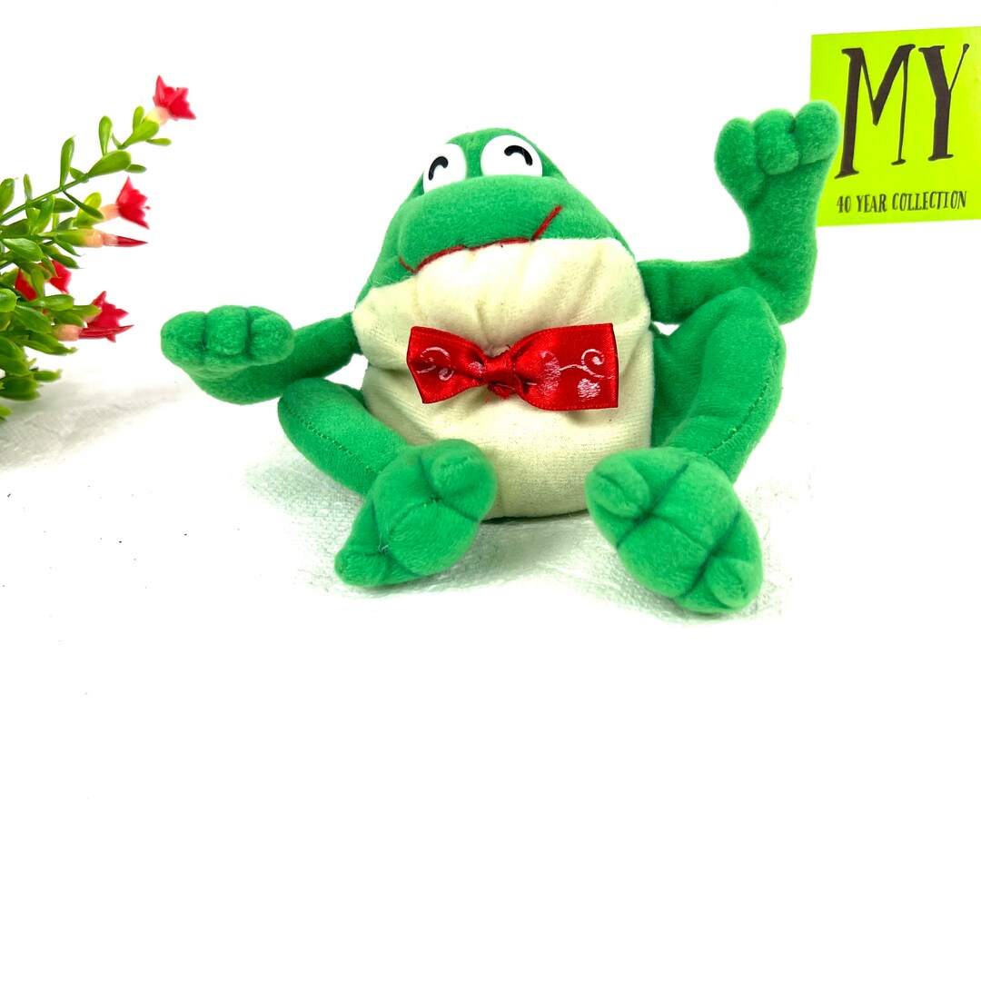 Vintage Soft Frog Toy - Cuddle Wit Toy - Green Frog With Red Bow ...