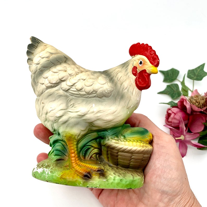 Vintage Porcelain Gray Chicken Figurine Chicken With Corn - Etsy