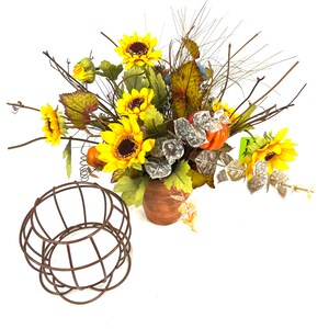 Vintage Fall Flower Arrangement - Faux Sunflowers Pupkins - Brushed ...