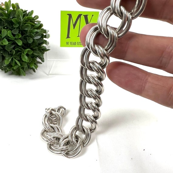 Vintage Retro Chunky Silver Chain Link Bracelet - He… - Gem