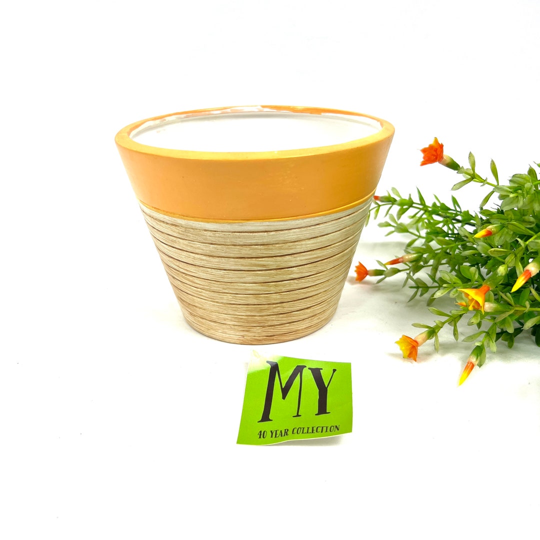 Vintage Orange Cream Ceramic Flower Pot: Ribbed Indoor Planter - Etsy