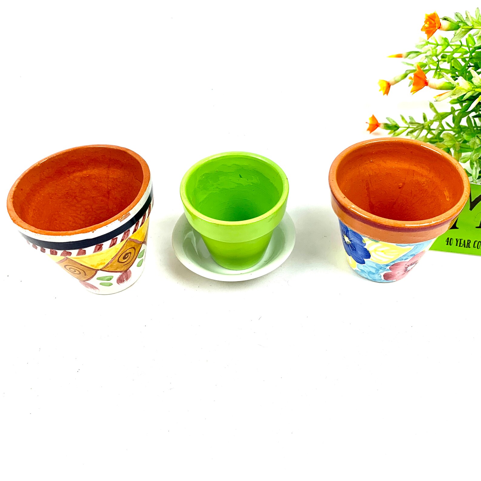 Vintage Set of Three Mini Painted Terra Cotta Pots Indoor Mini - Etsy