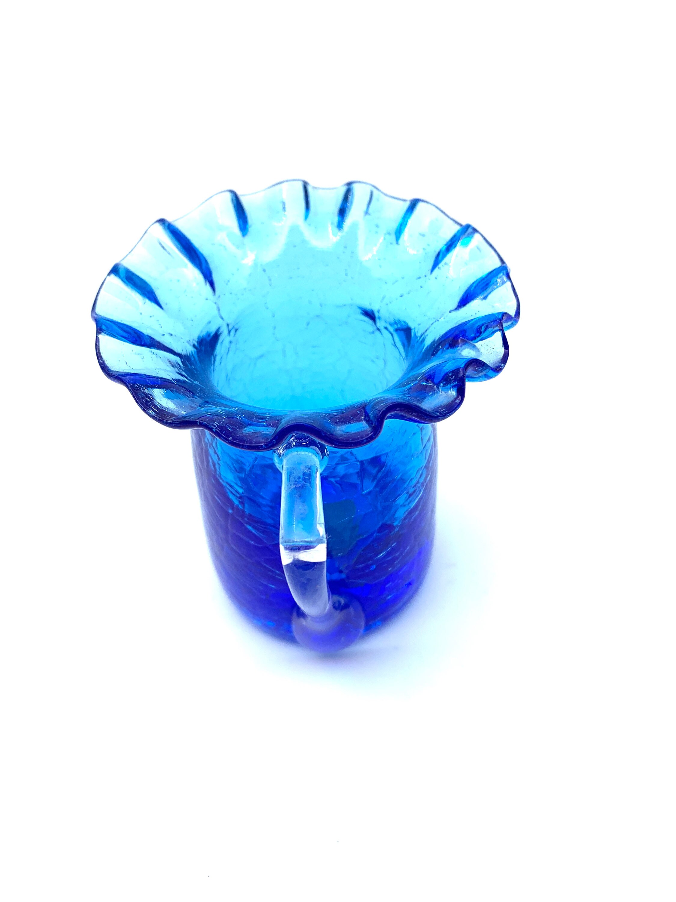 Vintage Cobal Blue Pilgrim Glass Pitcher Flared Top Chunky - Etsy