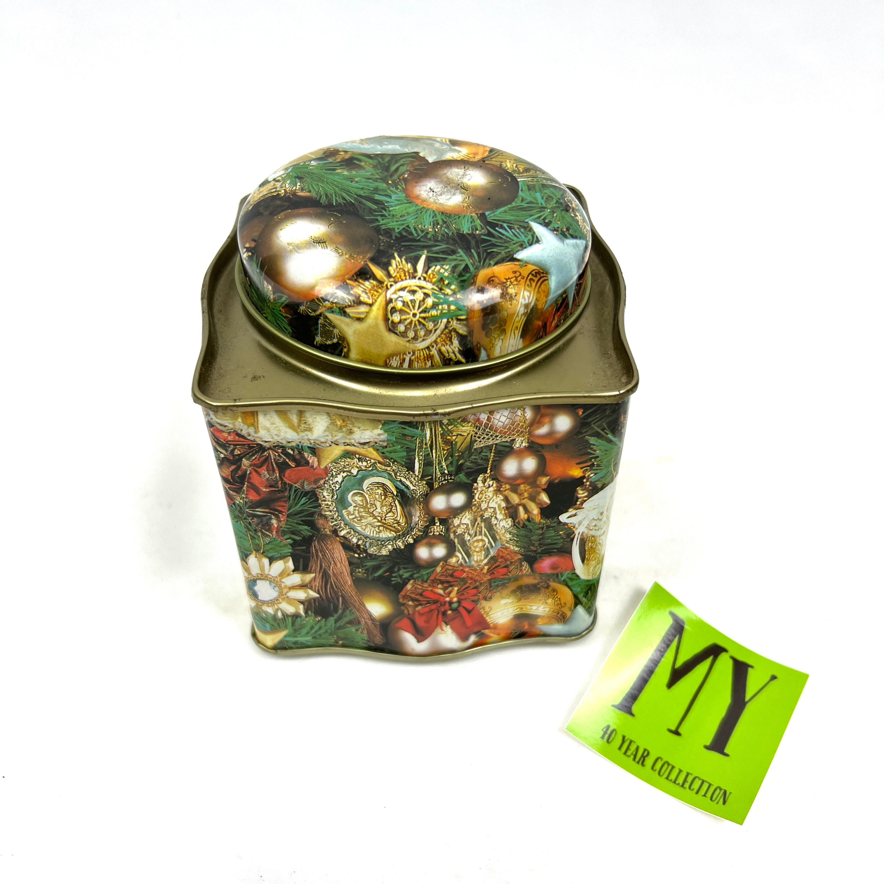 Beautiful Vintage Holiday Square Tin Box With Round Lid - Etsy