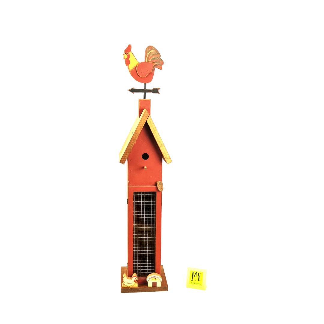 Vintage Wooden Tall Decorative Red Birdhouse - Chicken Motif - Chicken ...