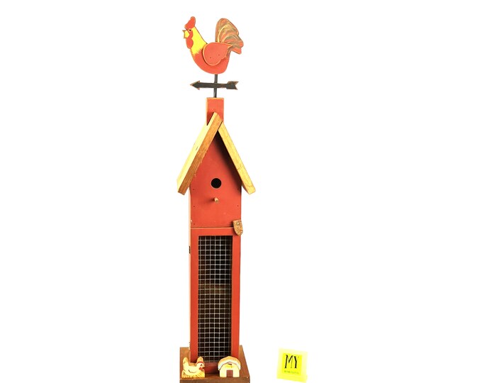 Vintage Wooden Tall Decorative Red Birdhouse - Chicken Motif - Chicken ...