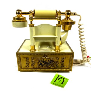 Vintage Decorative Victorian Deco Tel Rotary Telephone Cream and Gold ...