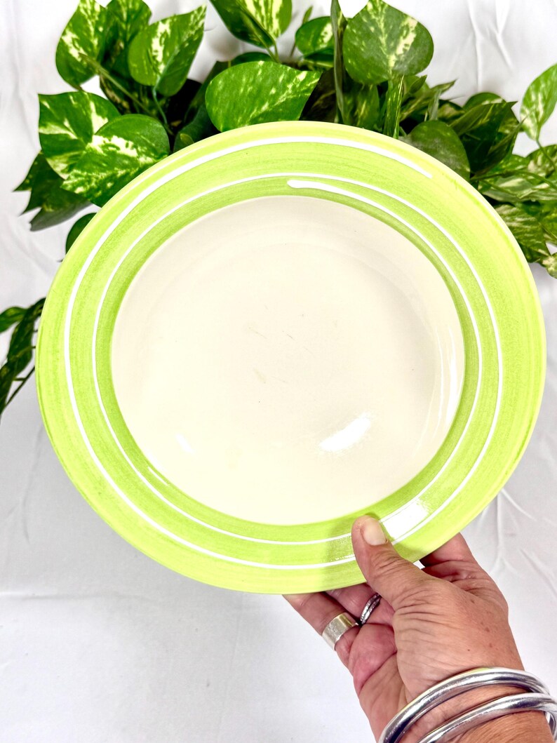 Vintage Amertoneware Mallory Green Rim Serving Bowl Mid Century Modern ...