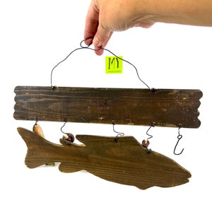 Vintage Rustic Wood Bait and Tackle Wall Hanging - Wood Fish Shape With ...