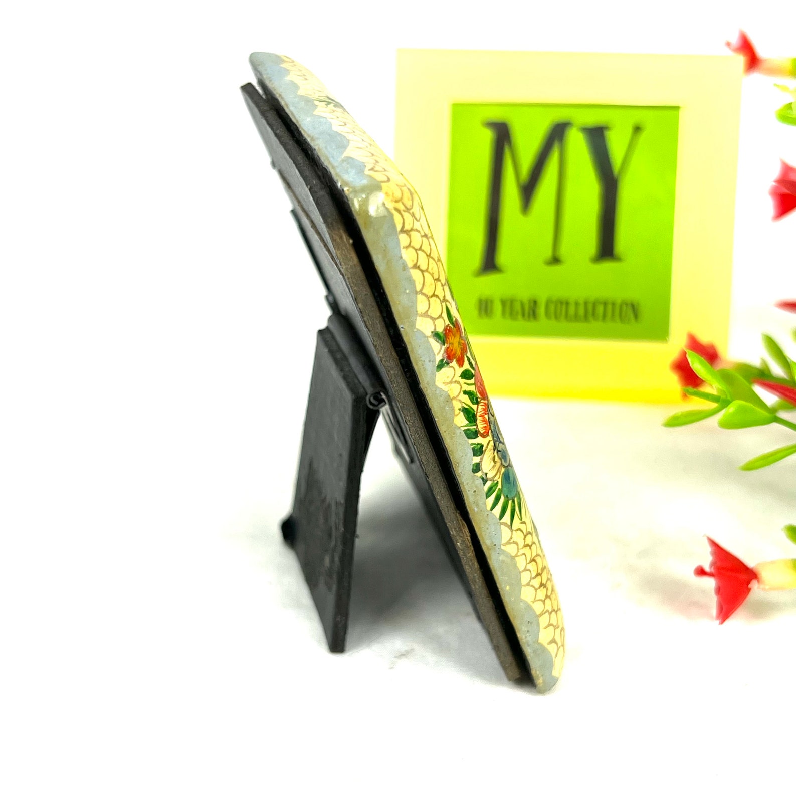 Vintage Tabletop Wooden Picture Frame Yellow Snakeskin Floral and Bird ...