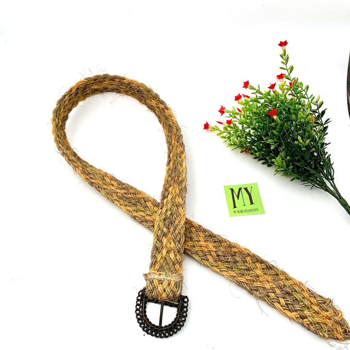 Vintage Braided Jute Belt: Natural Twine With Brass Buckle - Etsy