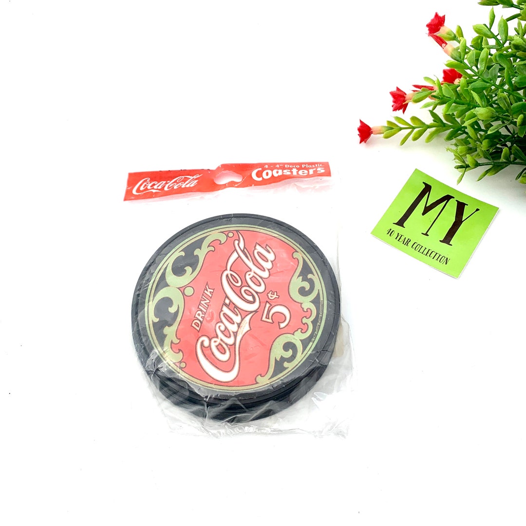 Vintage Retro Coca Cola 4 Deco Plastic Coasters With Rimmed Tray New in ...