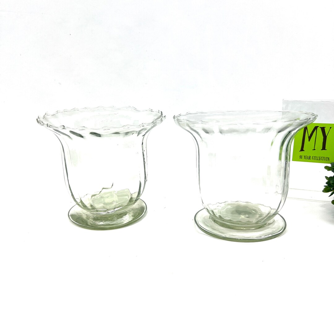 Antique Clear Glass Flower Shaped Flat Footed, Ribbed, Scalloped Edge ...