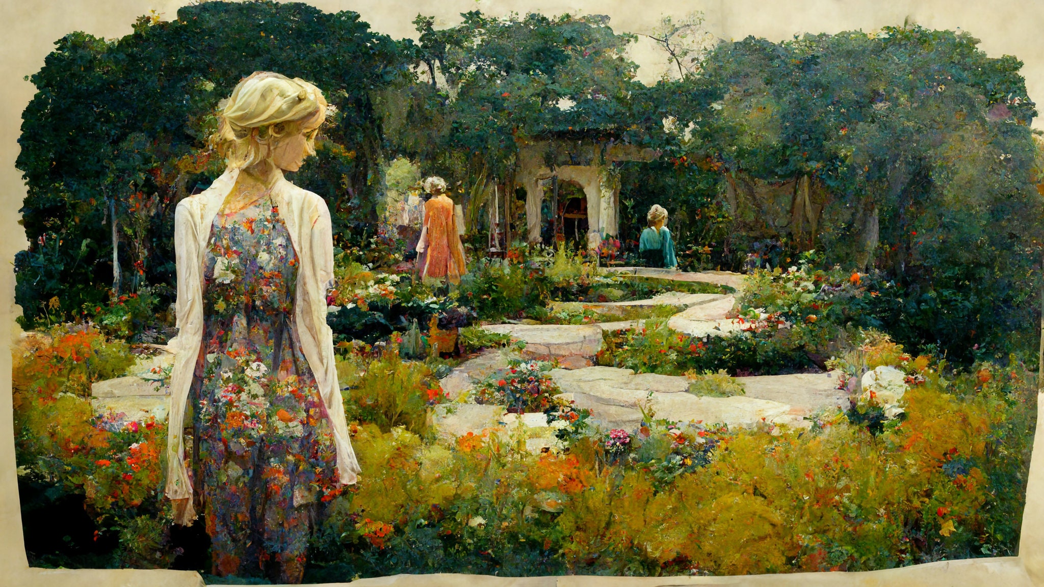 A Walk Through the Garden - a Digitally Created Oil Painting for ...