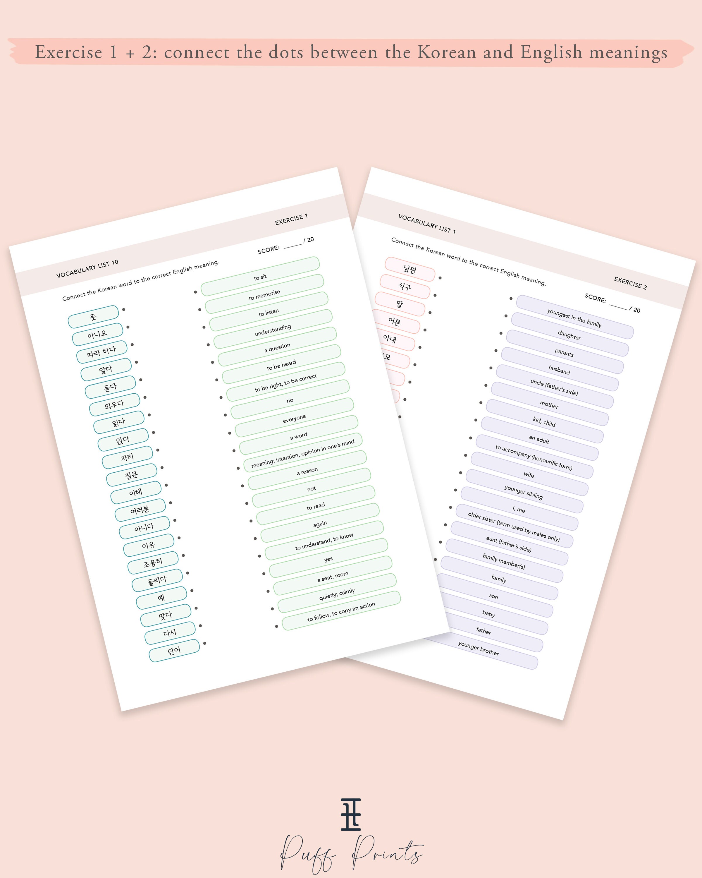 Korean Vocabulary list of Words Available Learn Korean - Etsy Australia