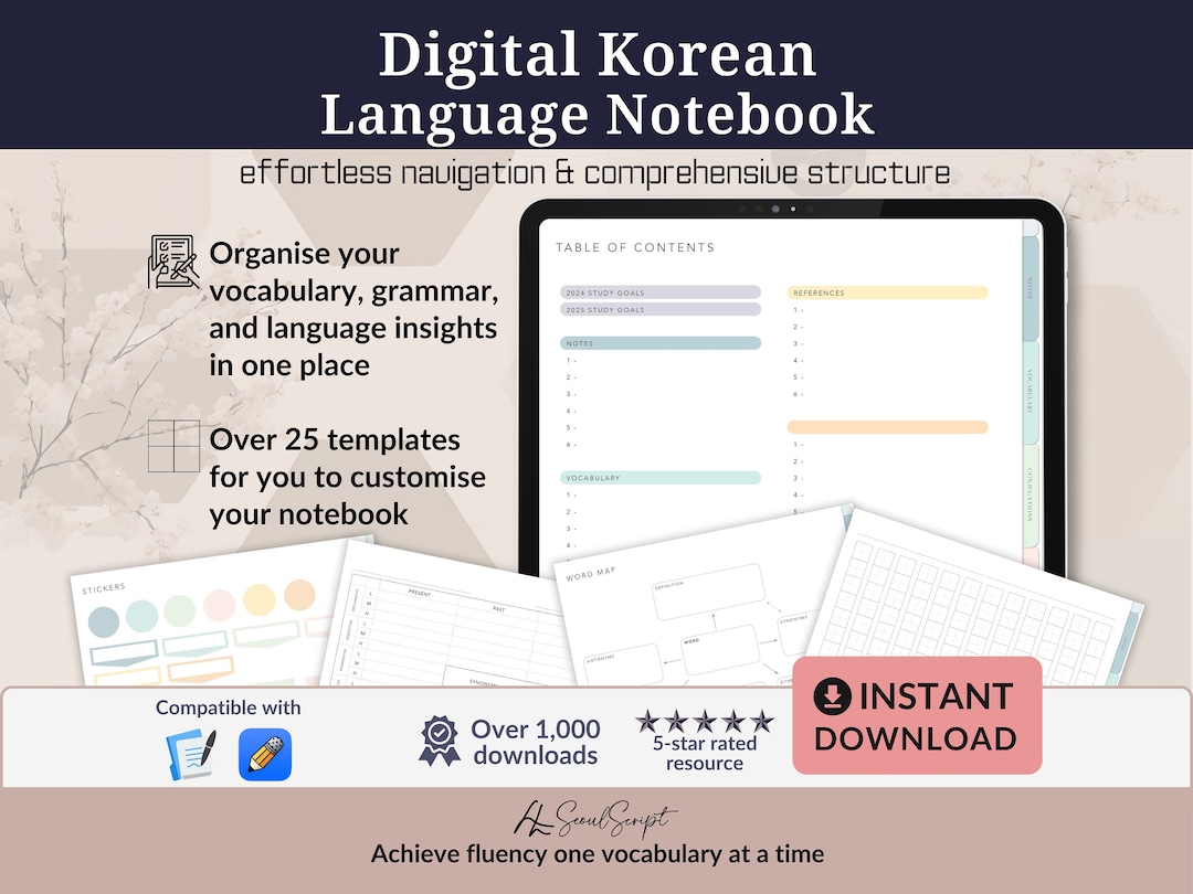 Ultimate Korean Language Notebook Goodnotes and Note-taking Apps - Etsy