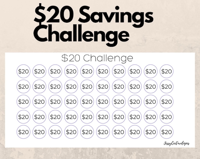 20 Savings Challenge, Printable, Savings Challenge, Cash Envelope ...