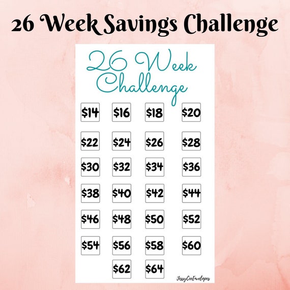 26 Week Savings Challenge 1k Savings Challenge Cash Envelope - Etsy