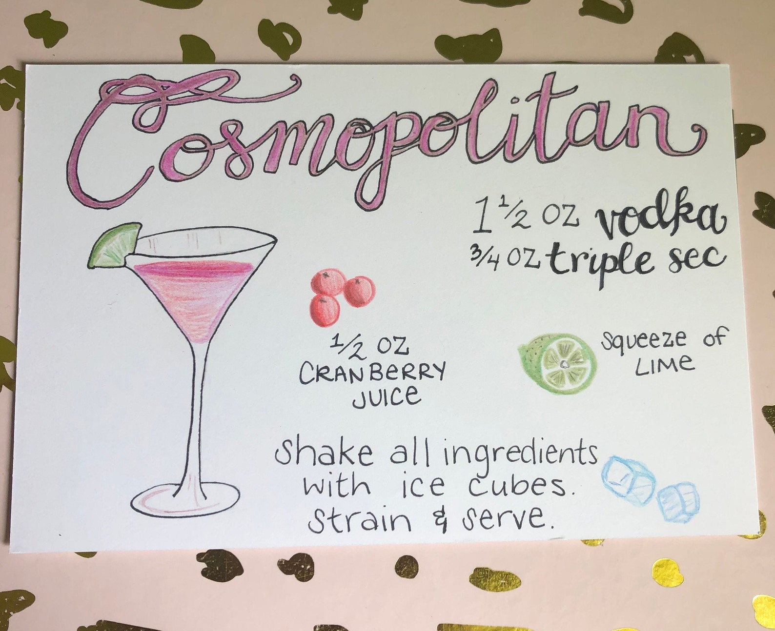 Custom Illustrated Classic Cocktail Recipe Card - Etsy