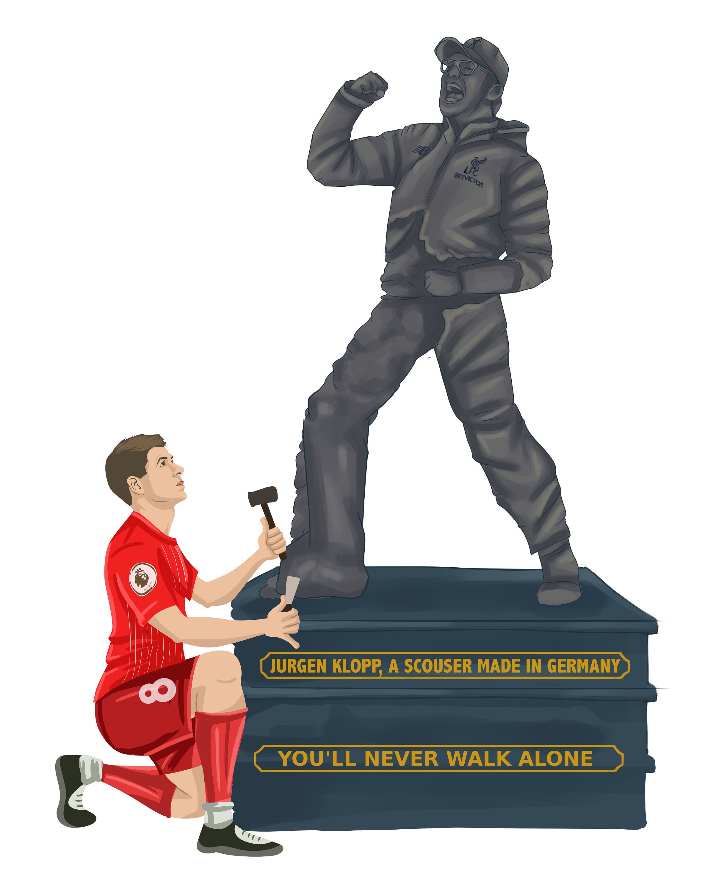 Jurgen Klopp's Statue Built by Steven Gerrard | LFC PRINT | A3 | A4 ...