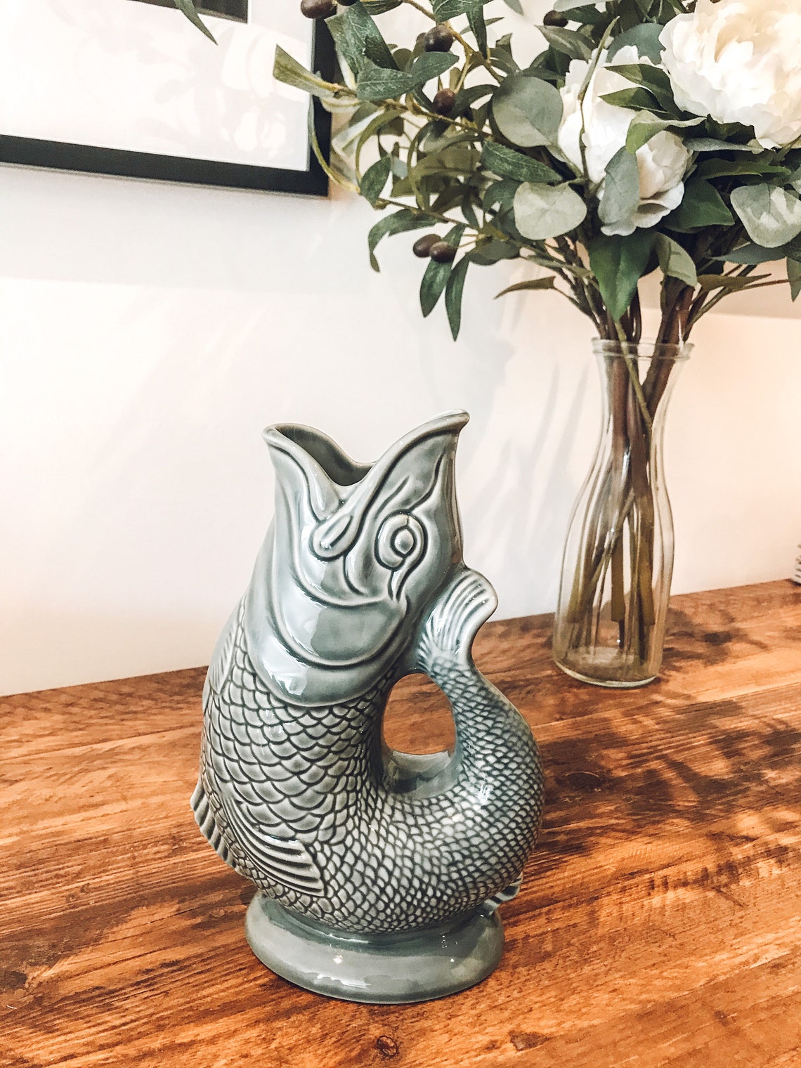 Ceramic Gluggle Jug | Water Jug | Fish Vase | Handmade in England - Etsy