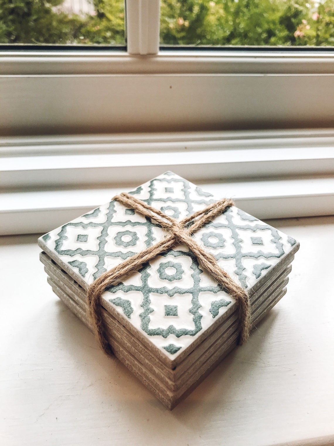 Sage Green Multi Pattern Ceramic Coaster Set of Five - Etsy