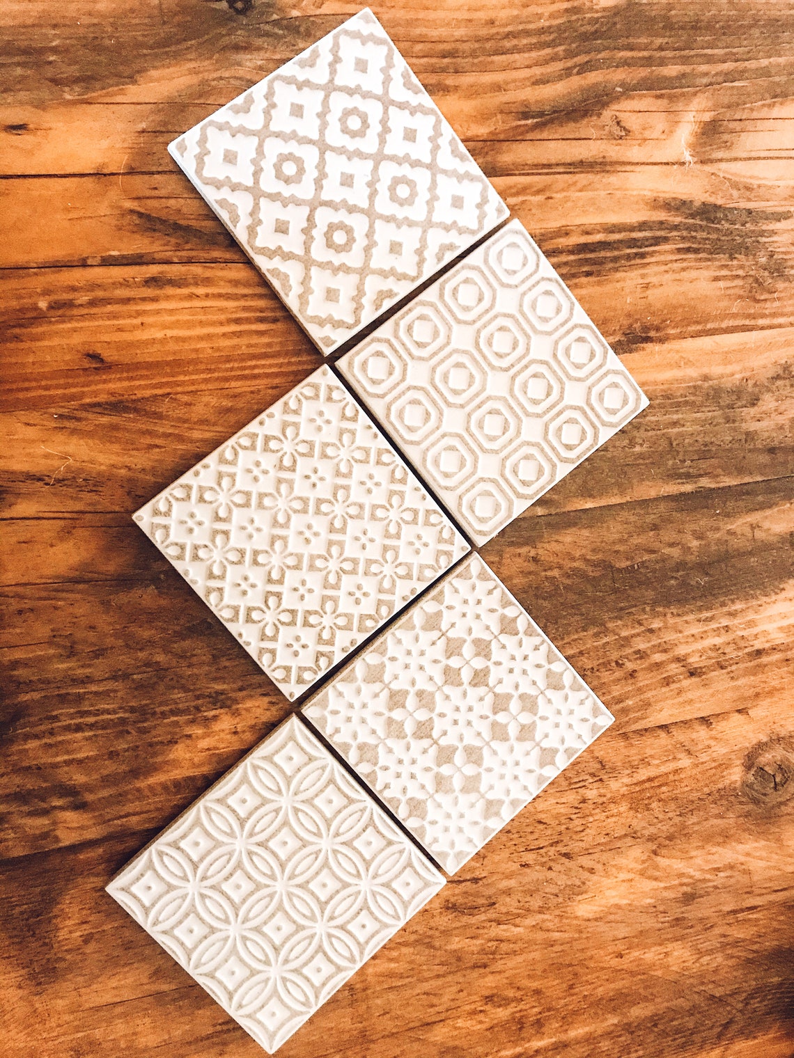 Sandy Beige | Multi Pattern | Ceramic Coaster | Set of Five - Etsy UK