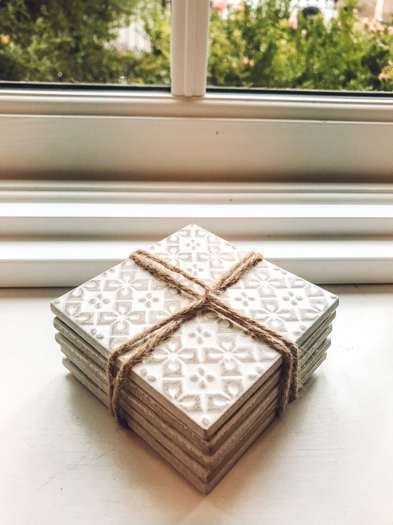 Sandy Beige Multi Pattern Ceramic Coaster Set of Five - Etsy